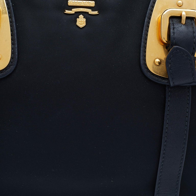 Prada Black Nylon Tessuto And Leather Bauletto Shoulder Bag at 1stDibs
