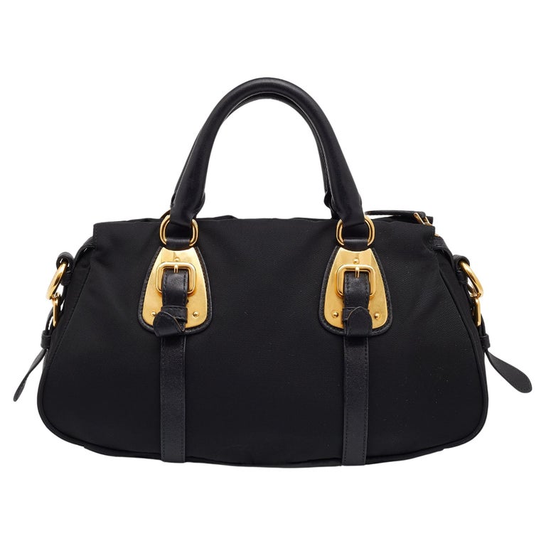 Prada Black Nylon Tessuto And Leather Bauletto Shoulder Bag at 1stDibs