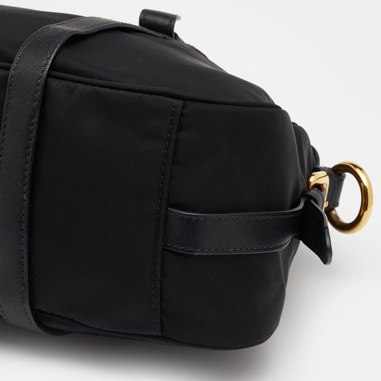 Prada Black Nylon Tessuto And Leather Bauletto Shoulder Bag at 1stDibs