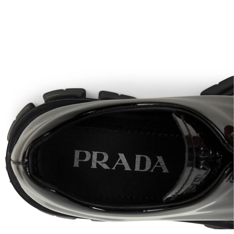 PRADA black patent leather 2019 MONOLITH CHUNKY DERBY Flats Shoes 36 For Sale at 1stDibs