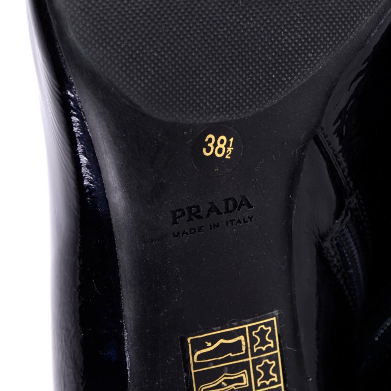 Prada Black Patent Leather Boots W Cone Heels and Silver Buckles in ...