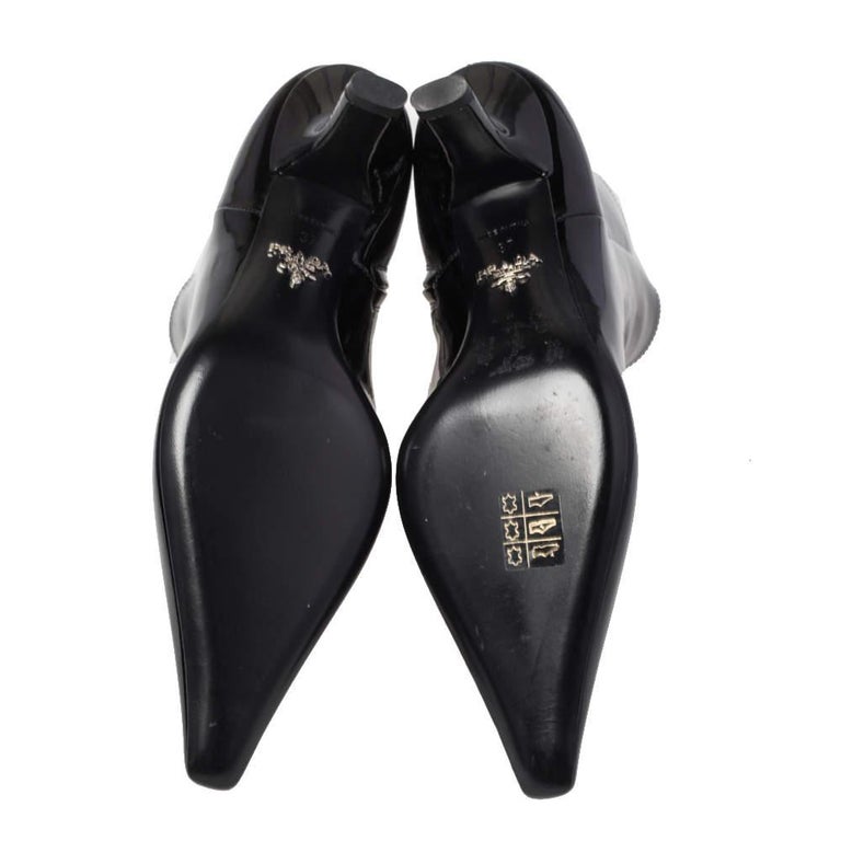 Prada Black Patent Leather Slanted Heel Pointed Toe Ankle Boots Size 37 ...