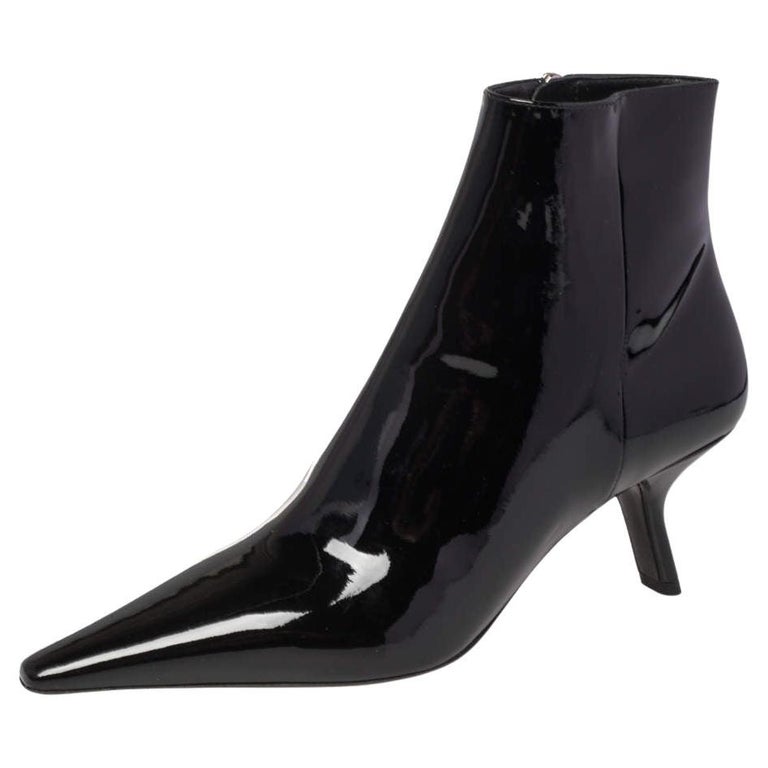 Prada Black Patent Leather Slanted Heel Pointed Toe Ankle Boots Size 37 ...