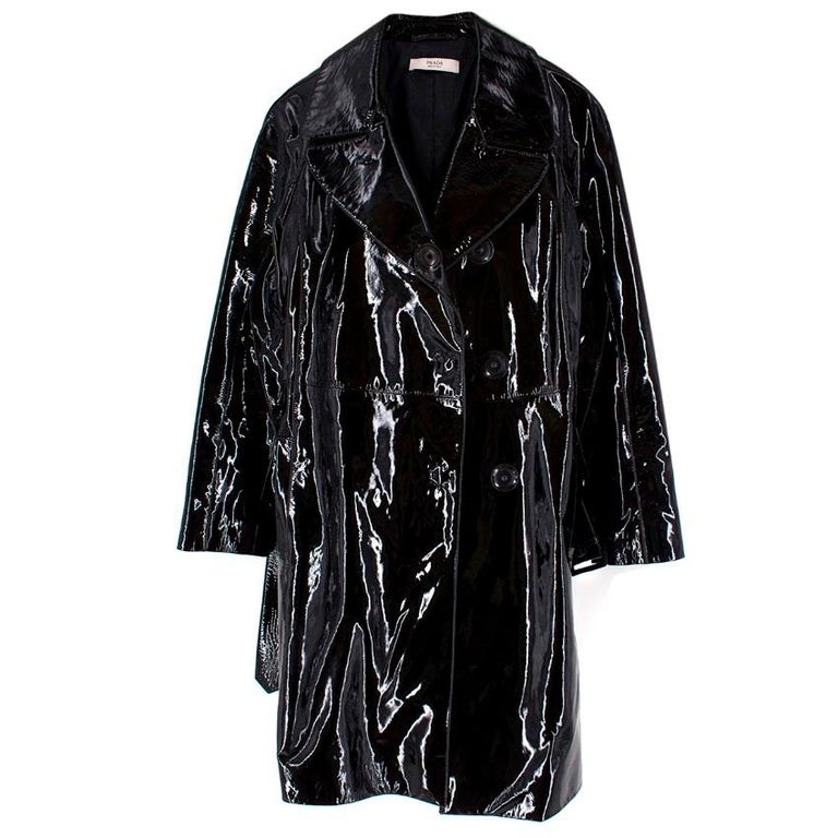 Prada Black Patent Leather Trench Coat XS at 1stDibs | black patent ...