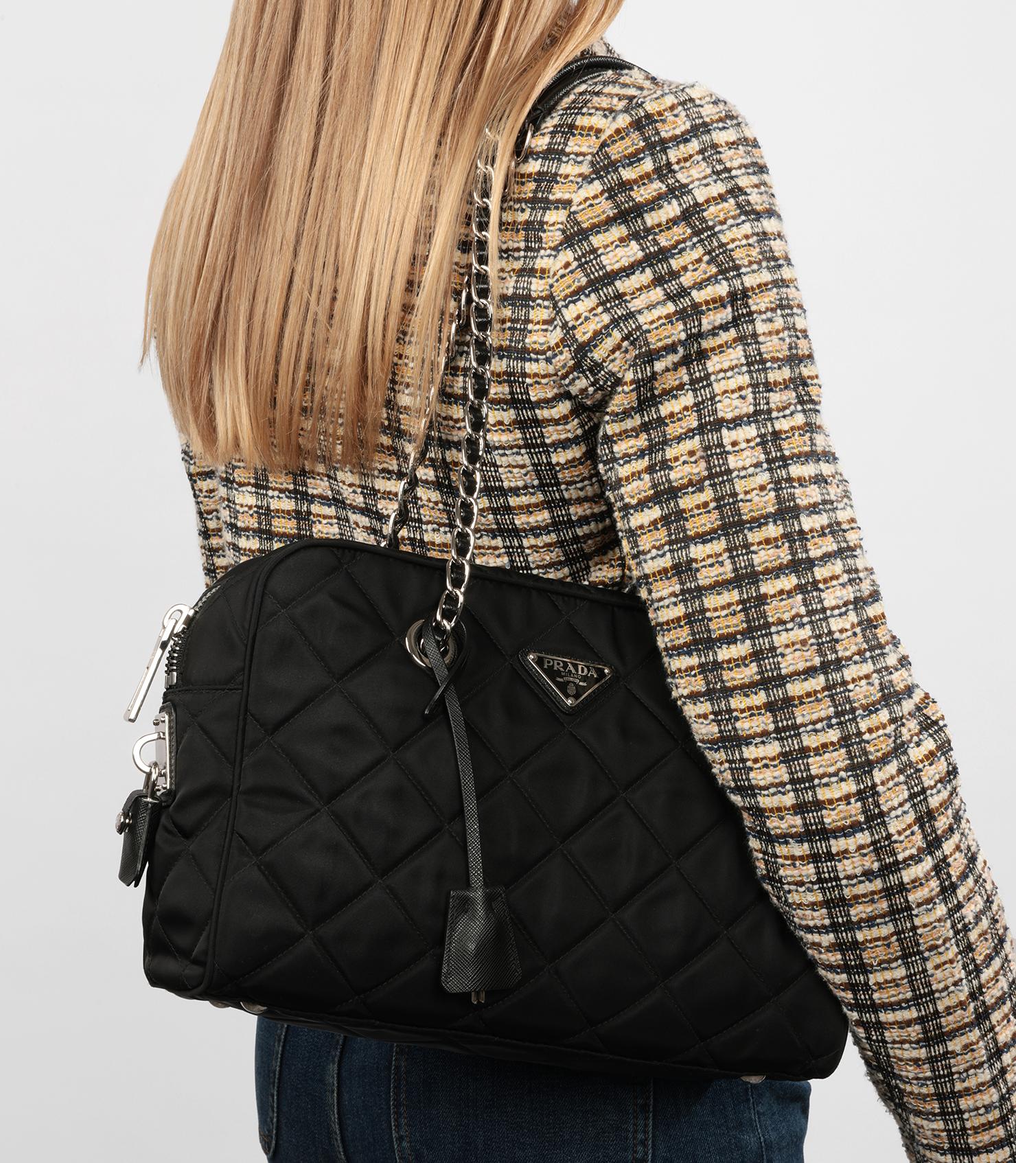 Prada Black Quilted Nylon Tessuto Impuntu Shoulder Bag For Sale at ...