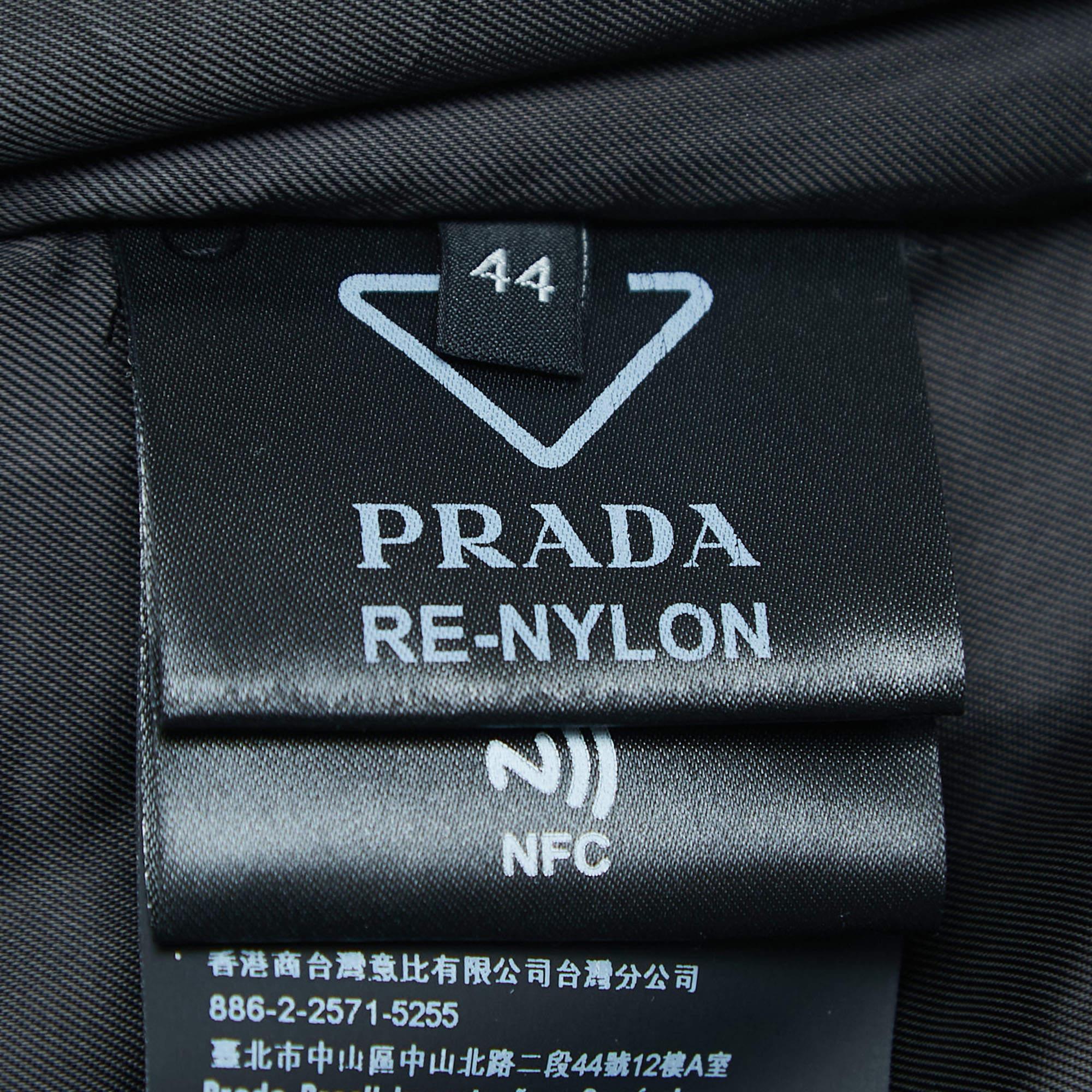 Prada Black Resin Coating Nylon Belted Down Jacket M For Sale at 1stDibs