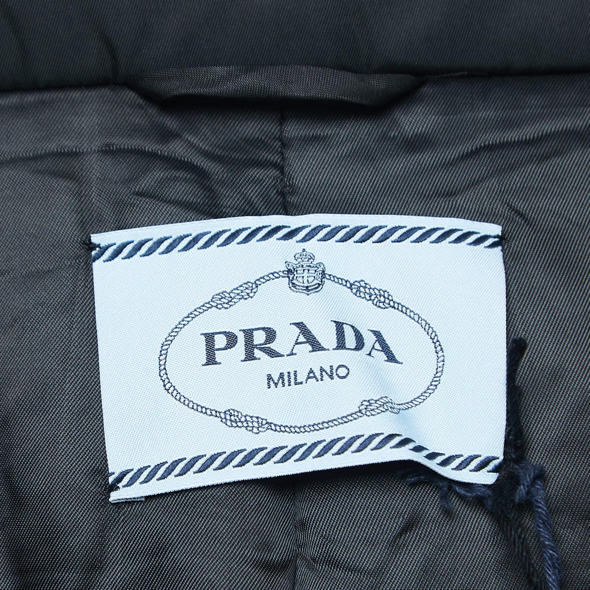 Prada Black Resin Coating Nylon Belted Down Jacket M For Sale at 1stDibs