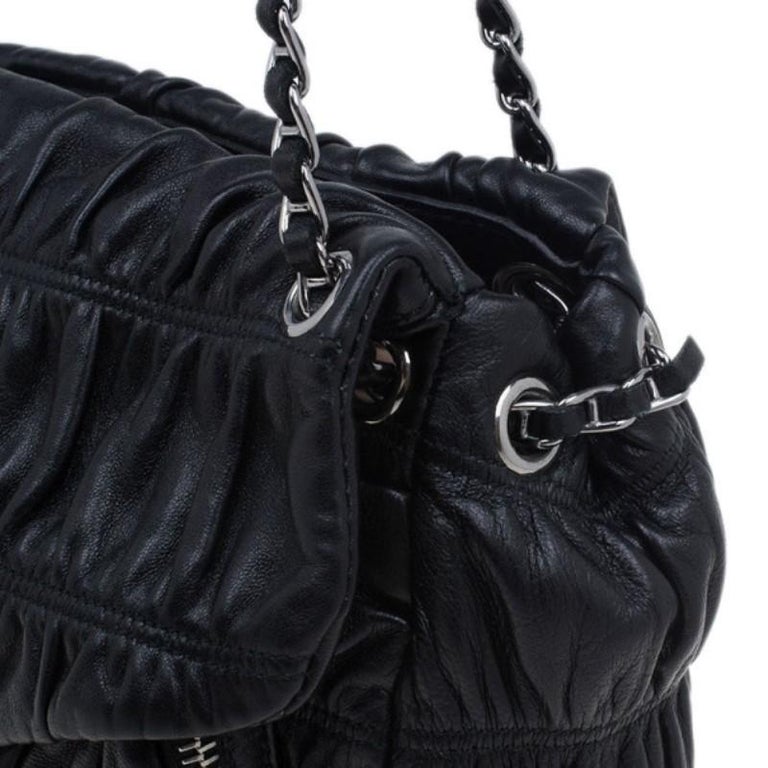Prada Black Ruched Nappa Leather Chain Detail Shoulder Bag For Sale at ...