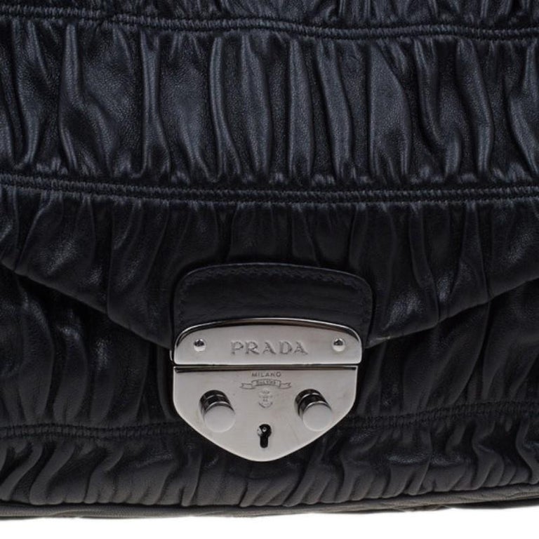 Prada Black Ruched Nappa Leather Chain Detail Shoulder Bag For Sale at ...
