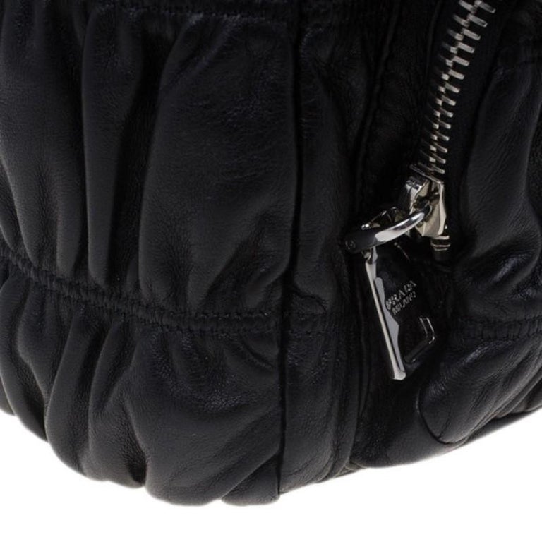 Prada Black Ruched Nappa Leather Chain Detail Shoulder Bag For Sale at ...