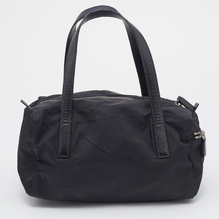 Prada Black Saffiano Leather And Nylon Duffel Bag at 1stDibs