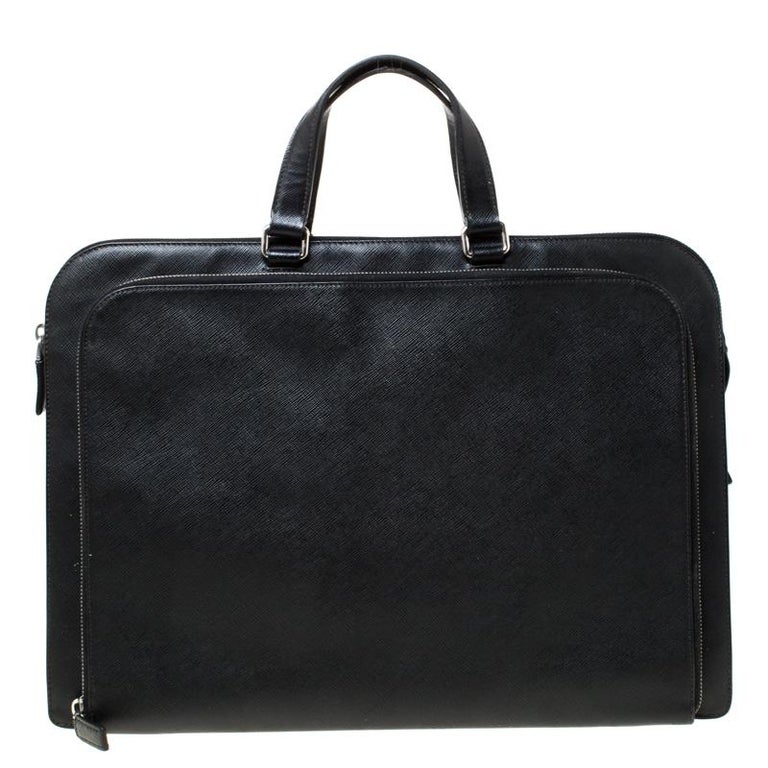 Prada Black Saffiano Leather Briefcase Laptop Bag For Sale at 1stDibs ...