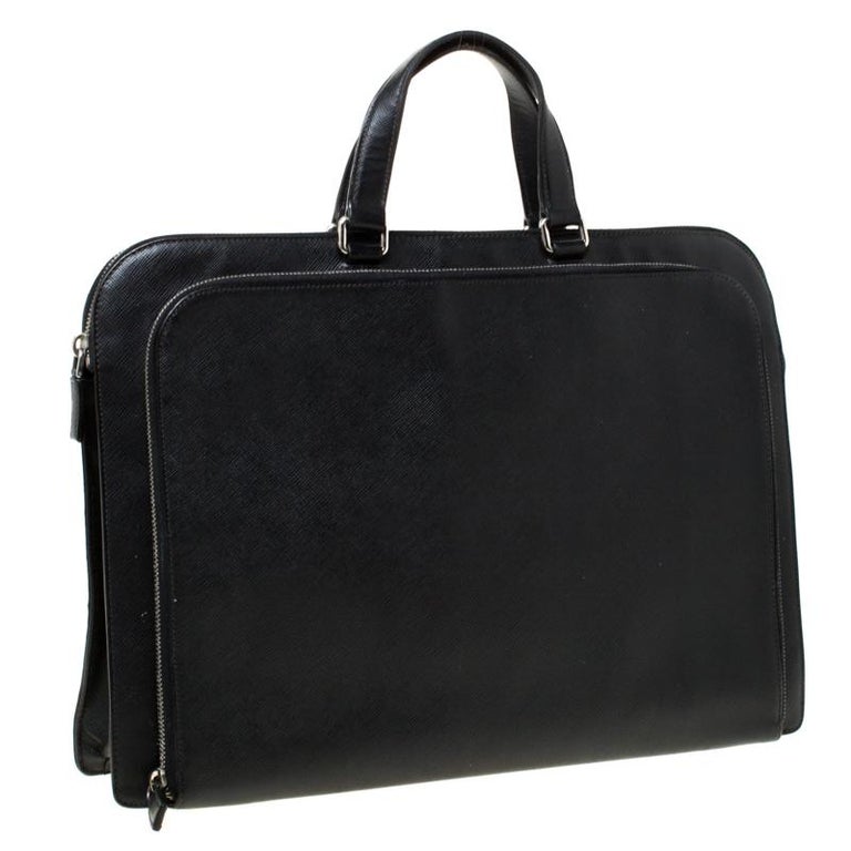 Prada Black Saffiano Leather Briefcase Laptop Bag For Sale at 1stDibs ...