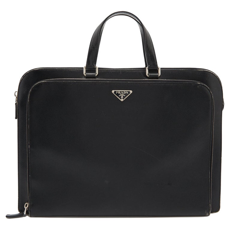Prada Black Saffiano Leather Laptop Bag For Sale at 1stDibs