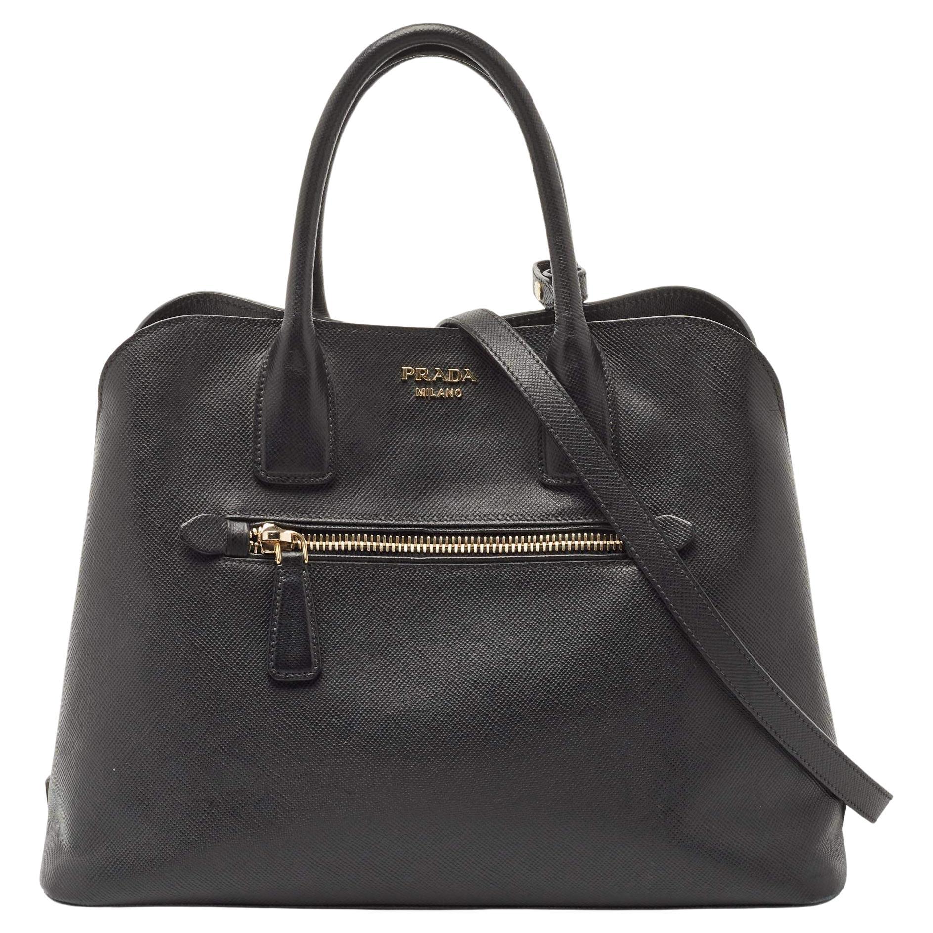 Prada Black Saffiano Leather Promenade Satchel For Sale at 1stDibs