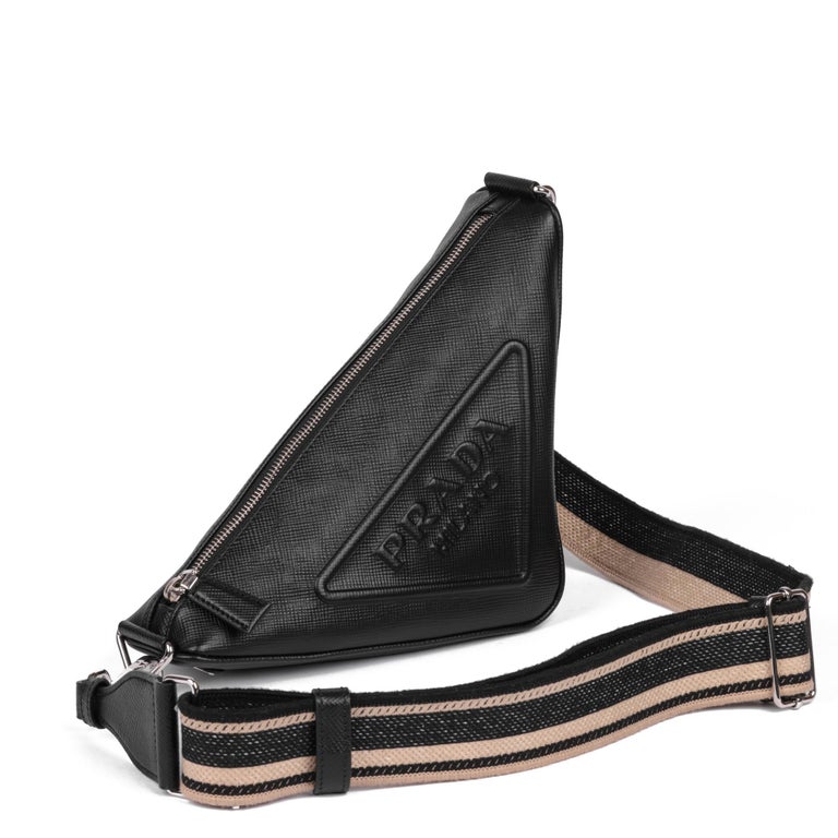 PRADA Black Saffiano Leather Triangle Shoulder Bag at 1stDibs