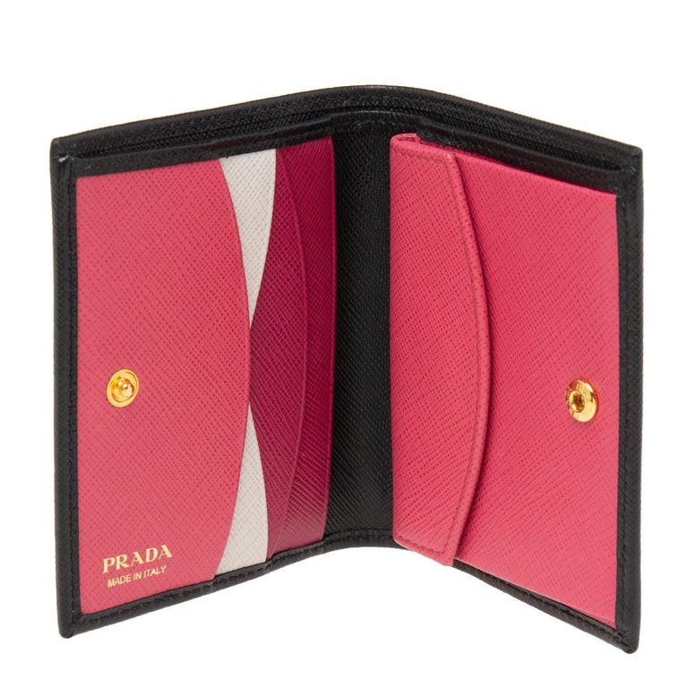Prada Black Saffiano Lux Leather Logo Flap Compact Wallet at 1stDibs ...