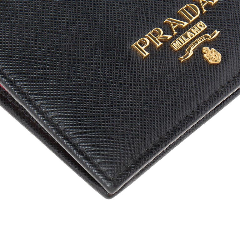 Prada Black Saffiano Lux Leather Logo Flap Compact Wallet at 1stDibs ...