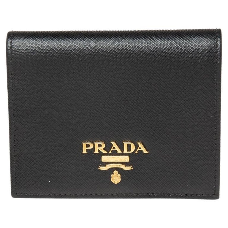 Prada Black Saffiano Lux Leather Logo Flap Compact Wallet at 1stDibs ...