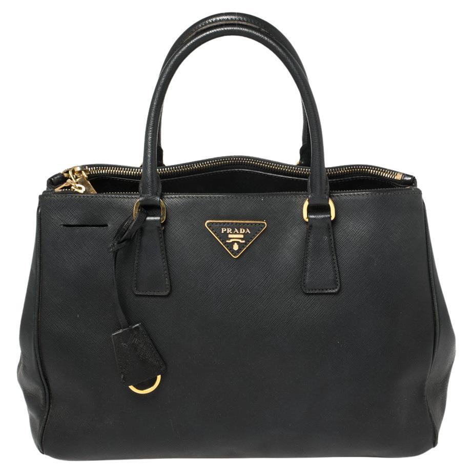Prada Black Saffiano Lux Leather Medium Double Zip Tote at 1stDibs