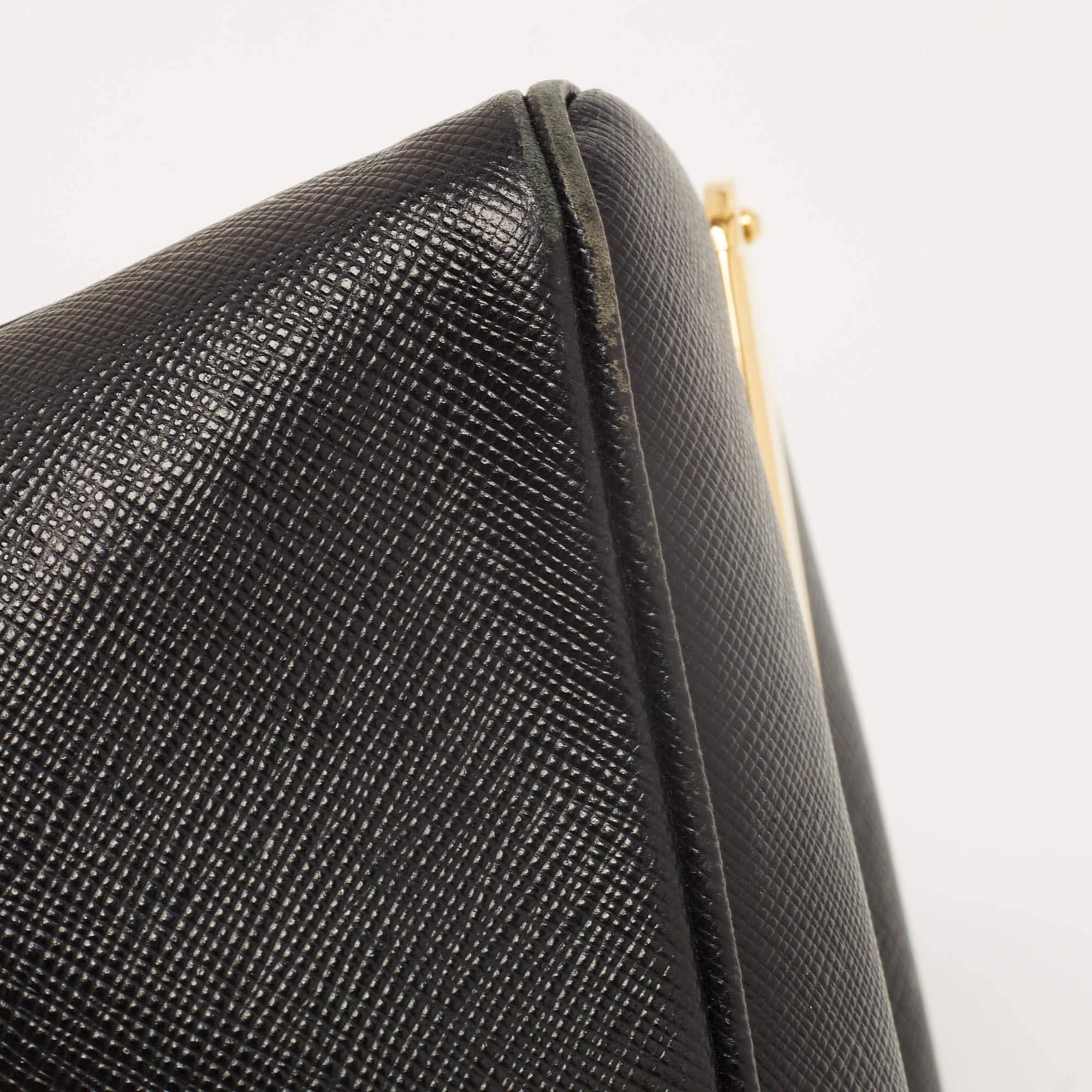 Prada Black Saffiano Lux Leather Pyramid Frame Satchel For Sale at 1stDibs