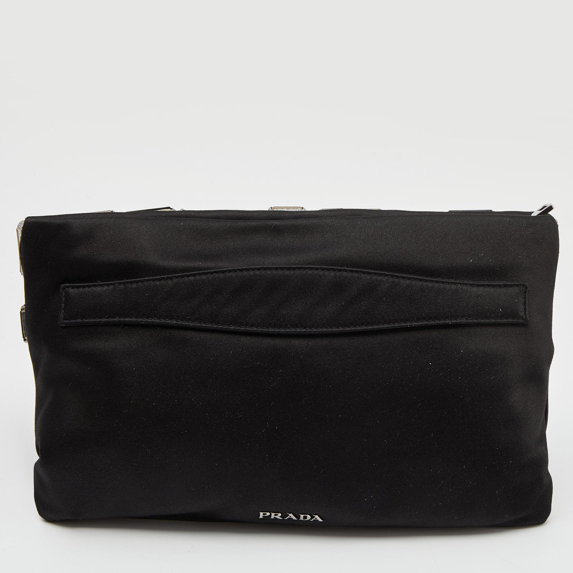 Prada Black Satin Crystal Embellished Clutch at 1stDibs | black ...