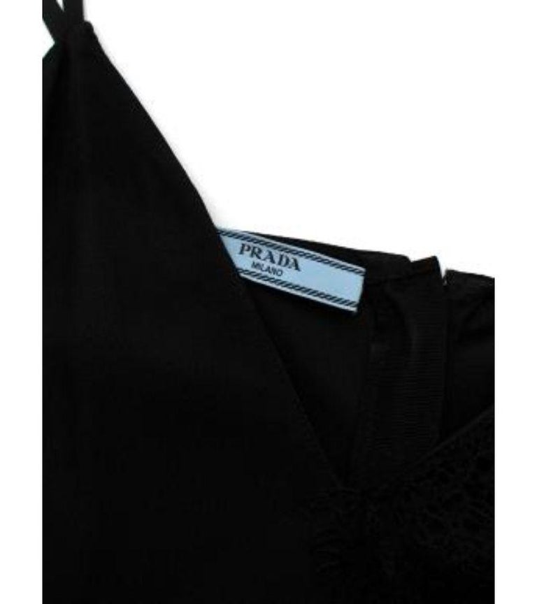 Prada black satin and lace floral applique slip dress For Sale at 1stDibs