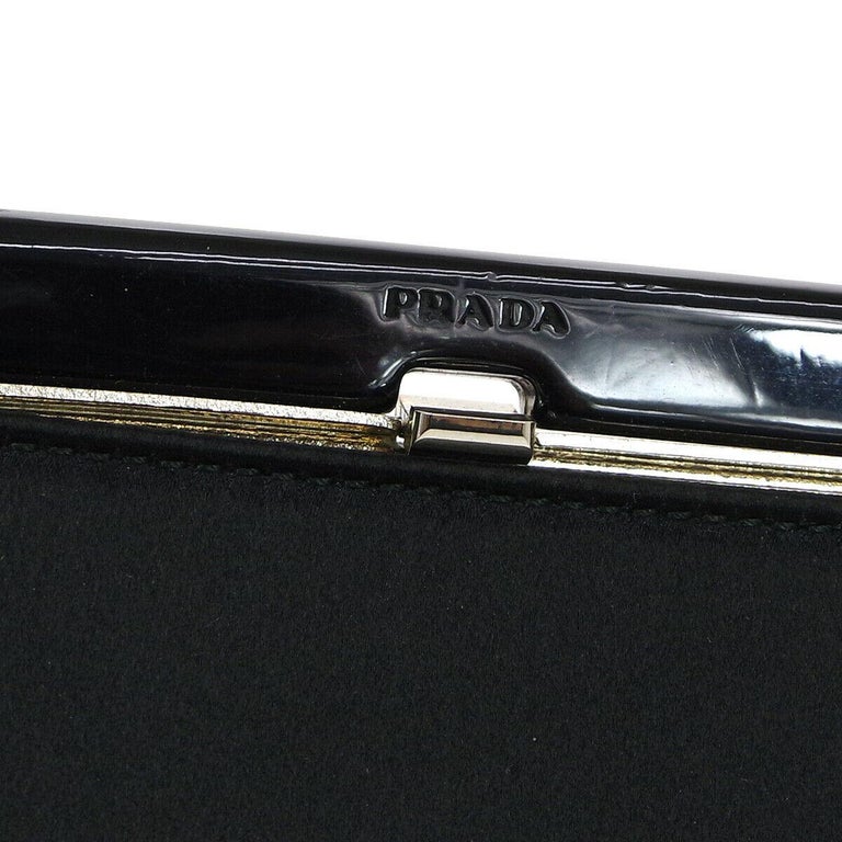 Prada Black Satin Small Mini Plastic Kiss Lock Shoulder Evening Bag For ...