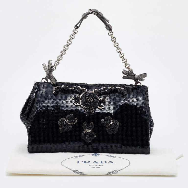 Prada Black Sequins Chain Pochette For Sale at 1stDibs
