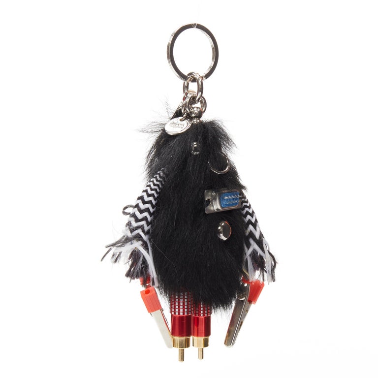 PRADA black sheep fur bolt hardware hand monster robot charm key ring ...