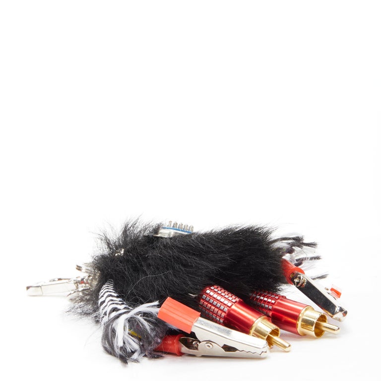 PRADA black sheep fur bolt hardware hand monster robot charm key ring ...