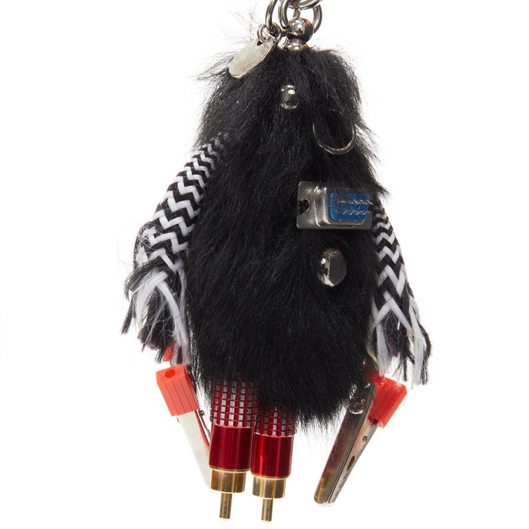 PRADA black sheep fur bolt hardware hand monster robot charm key ring ...