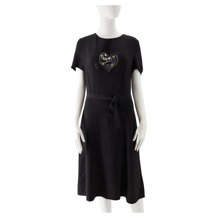 Prada Black Silk Dress With Studs Embroidered Artwork at 1stDibs