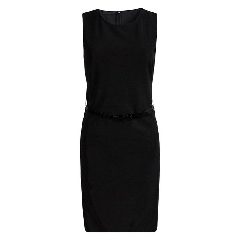 Prada Black Sleeveless Belted Shift Dress S For Sale at 1stDibs