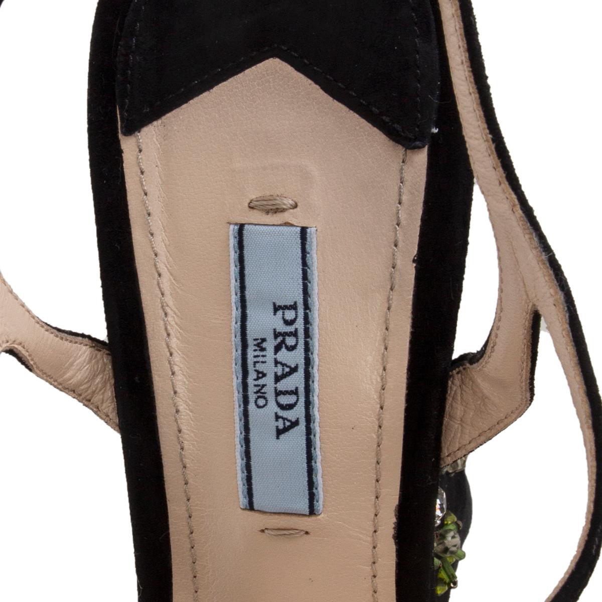 PRADA black suede CRYSTAL PLATFORM WEDGE Sandals Shoes 39.5 at 1stDibs