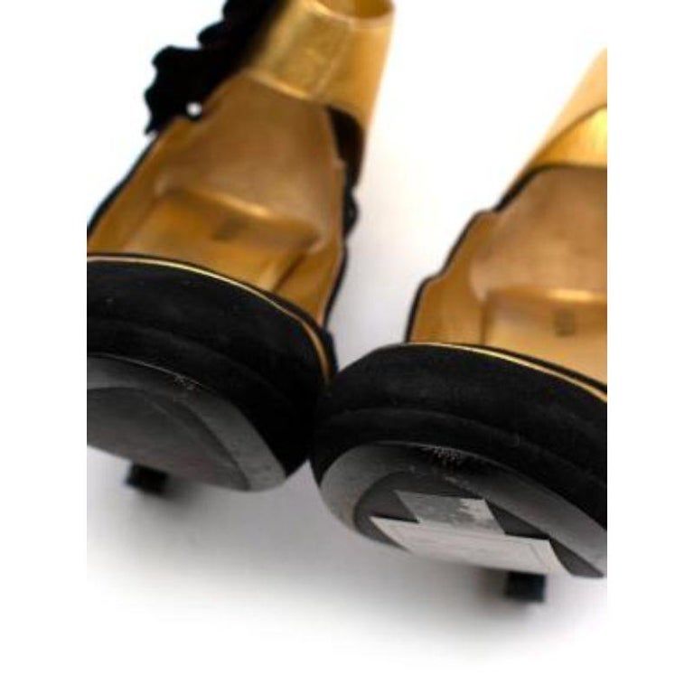 Prada Black Suede and Metallic Gold Heels with Ankle Cuff For Sale at ...