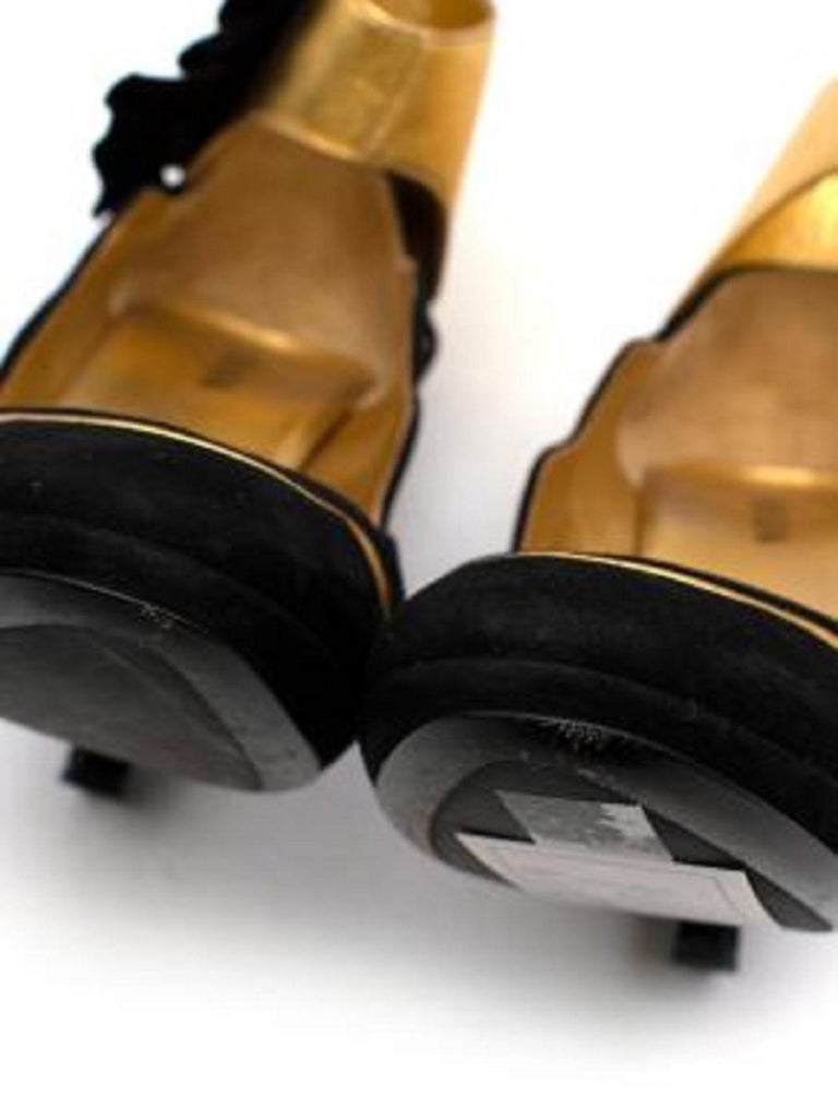 Prada Black Suede and Metallic Gold Heels with Ankle Cuff For Sale at ...