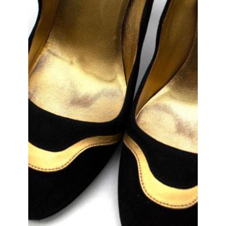 Prada Black Suede and Metallic Gold Heels with Ankle Cuff For Sale at ...