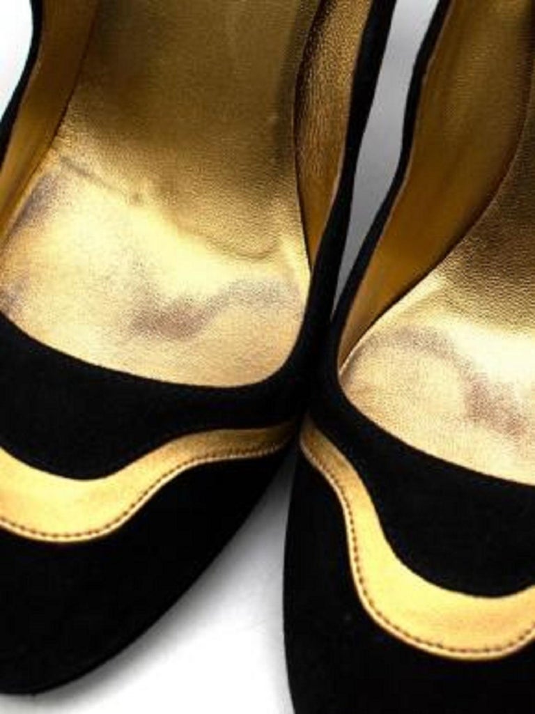 Prada Black Suede and Metallic Gold Heels with Ankle Cuff For Sale at ...