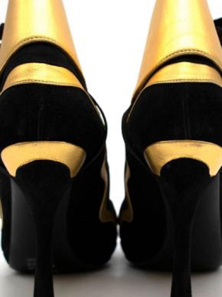 Prada Black Suede and Metallic Gold Heels with Ankle Cuff For Sale at ...
