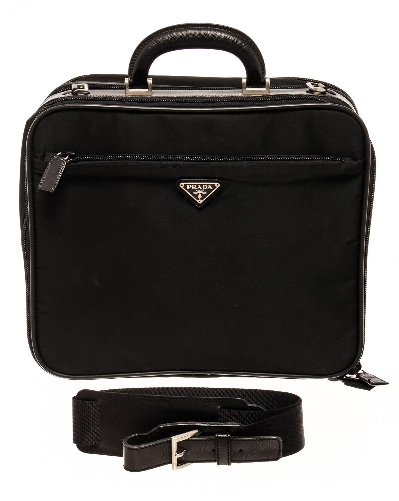 Prada Black Tessuto and Saffiano Leather Porta Computer Bag at 1stDibs