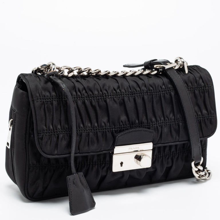 Prada Black Tessuto Gaufre Nylon Flap Chain Shoulder Bag For Sale at ...