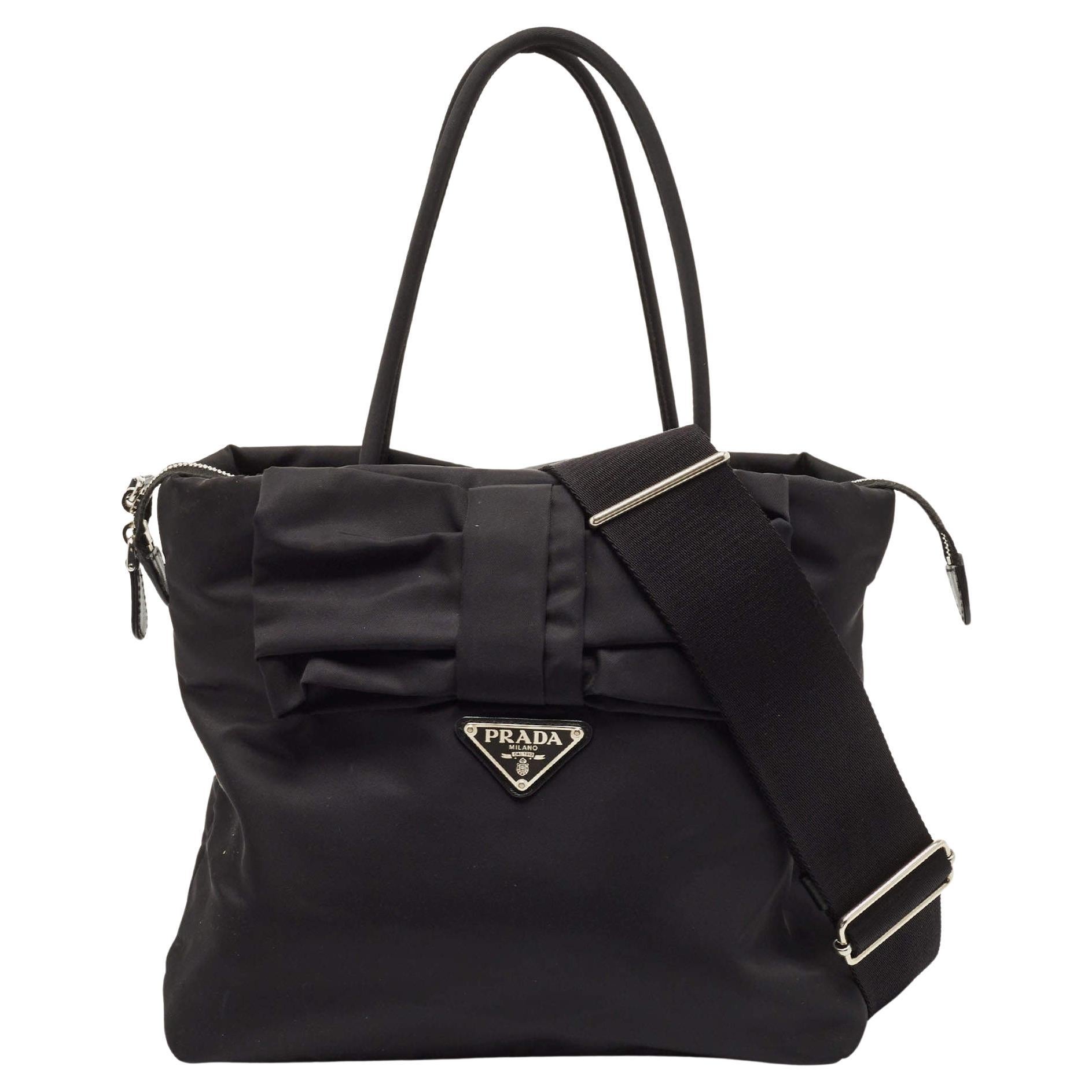 Prada Black Tessuto Nylon Bow Tote For Sale at 1stDibs