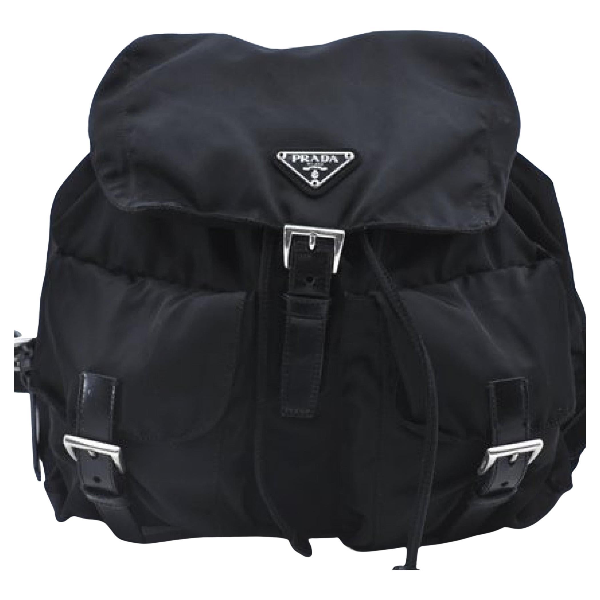 Prada Black Tessuto Nylon Leather Drawstring Backpack For Sale at 1stDibs