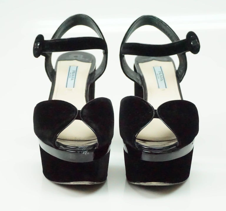 Prada Black Velvet Ankle Strap Platform Heel - 37 at 1stDibs | t strap ...