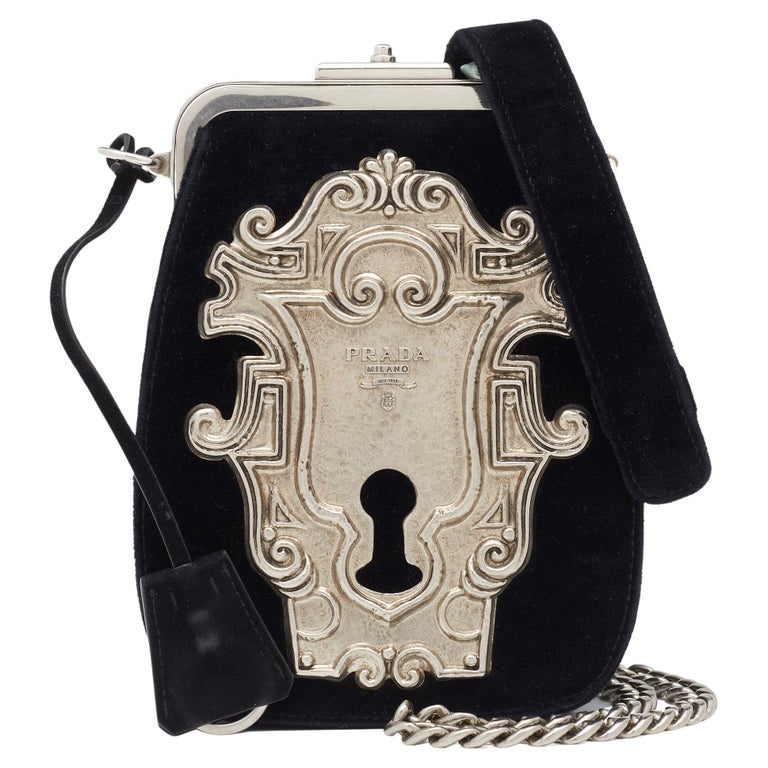 Prada Black Velvet Catwalk Lock Purse Chain Bag at 1stDibs