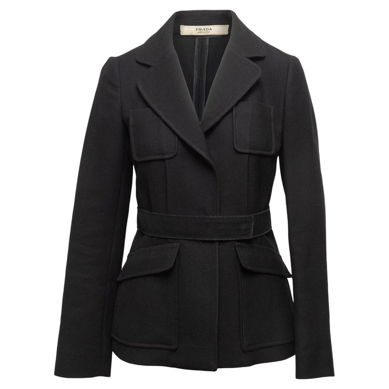 Prada Black Virgin Wool Cargo Jacket For Sale at 1stDibs