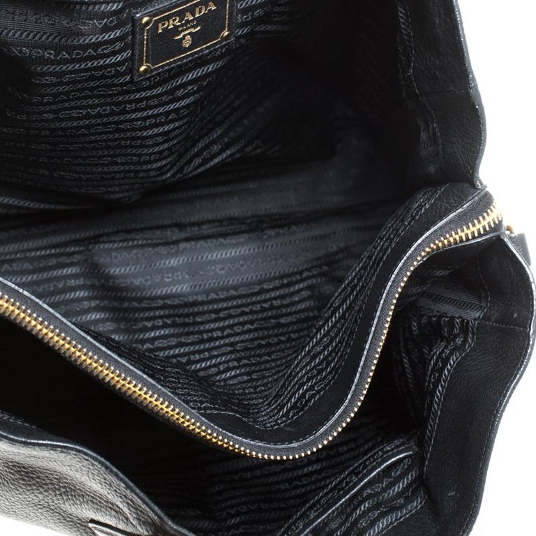Prada Black Vitello Daino Leather Shopper Tote at 1stDibs