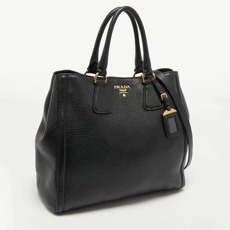 Prada Black Vitello Daino Leather Tote For Sale at 1stDibs