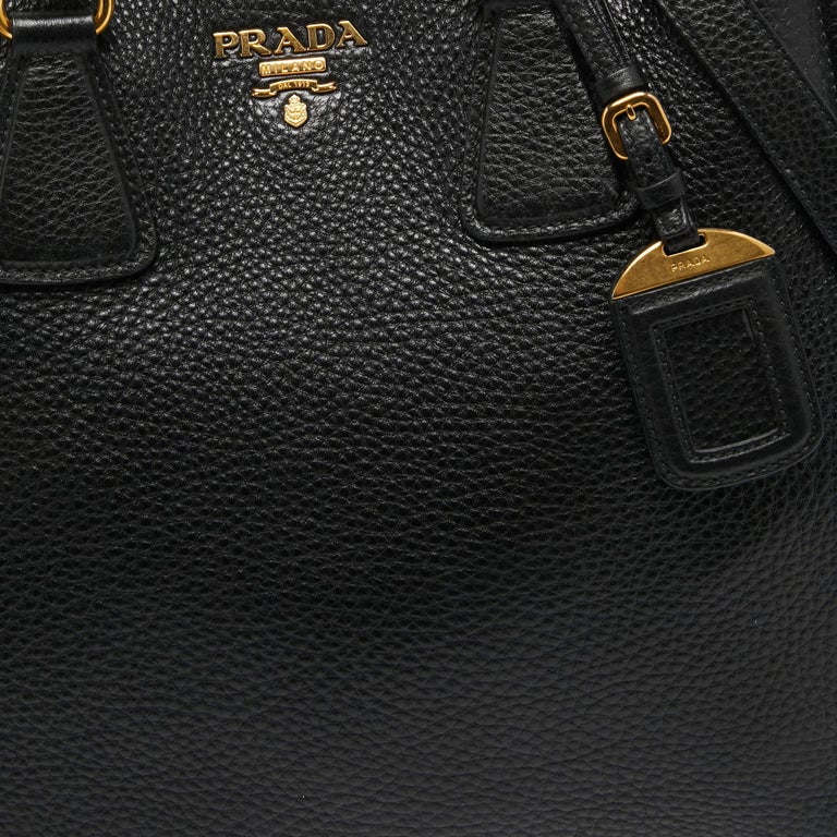 Prada Black Vitello Daino Leather Tote For Sale at 1stDibs